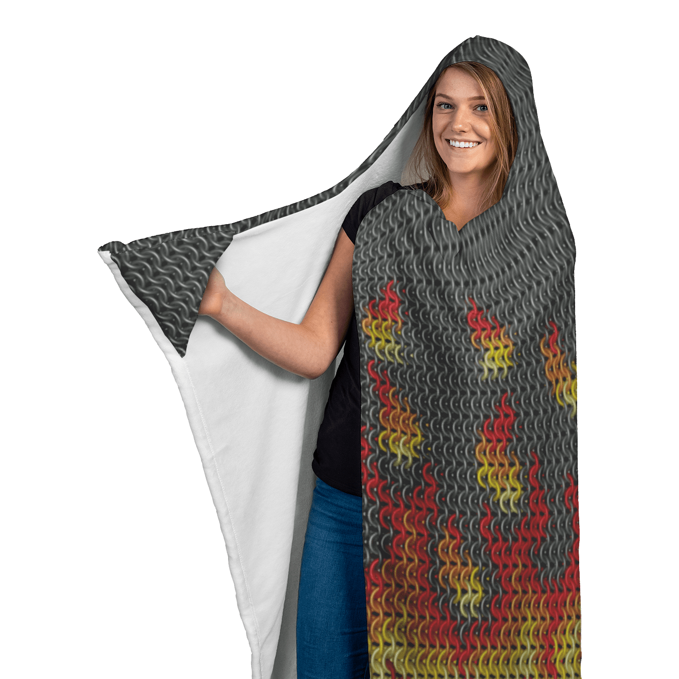 Chainmail Flames Hooded Blanket : MailleWerX